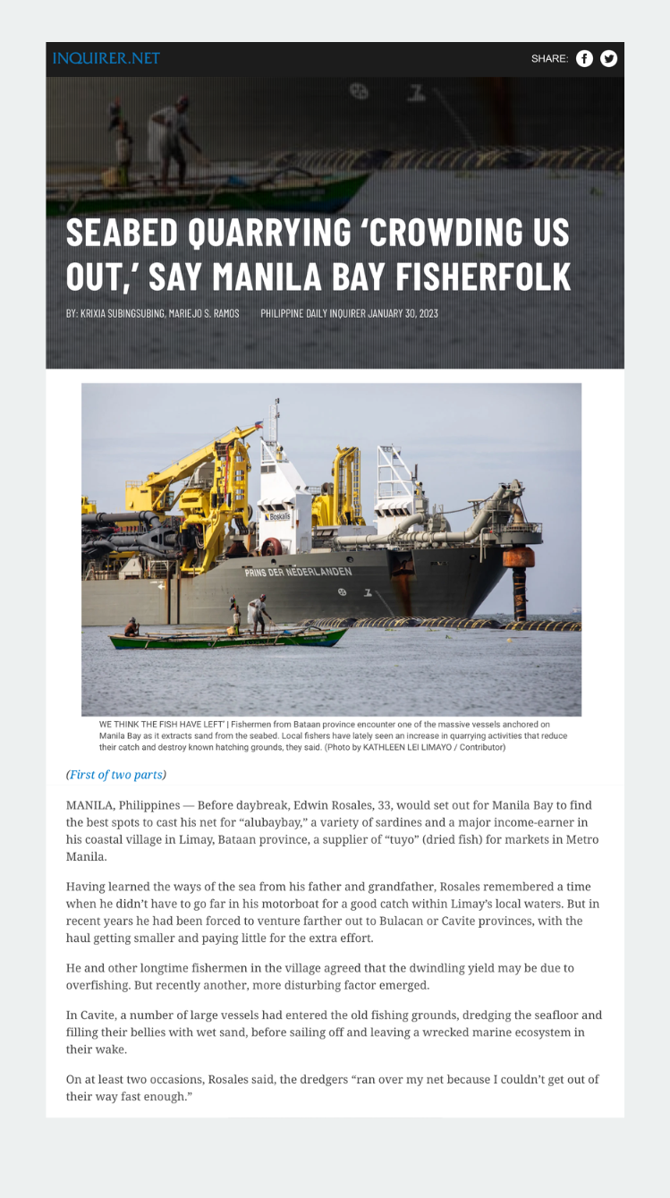 Seabed Quarrying in Manila Bay – KATHLEEN LEI LIMAYO